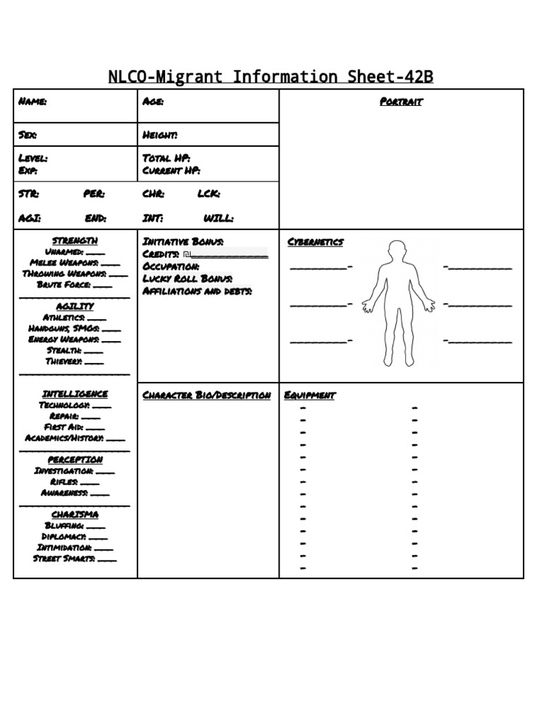 NLCO Migrant Character Sheet Guide | PDF