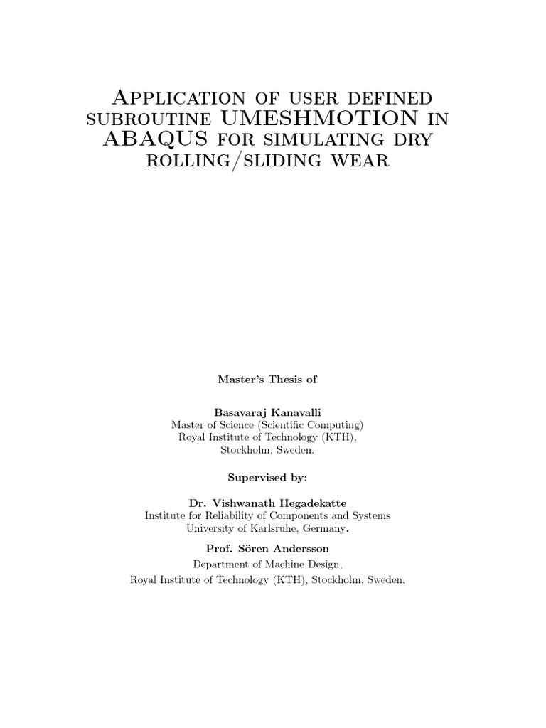 Application of User Defined Subroutine U PDF | PDF | Wear | Finite Element Method