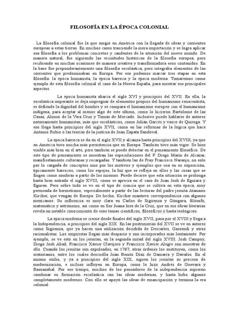 Filosofía en La Época Colonial | Nueva españa | Barroco