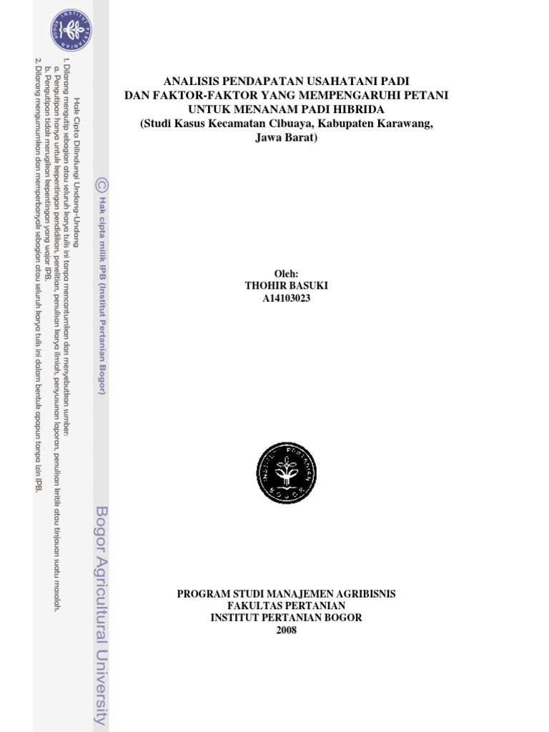 Analisis Pendapatan Usahatani Padi Dan Faktor Yang Mempengaruhi | PDF