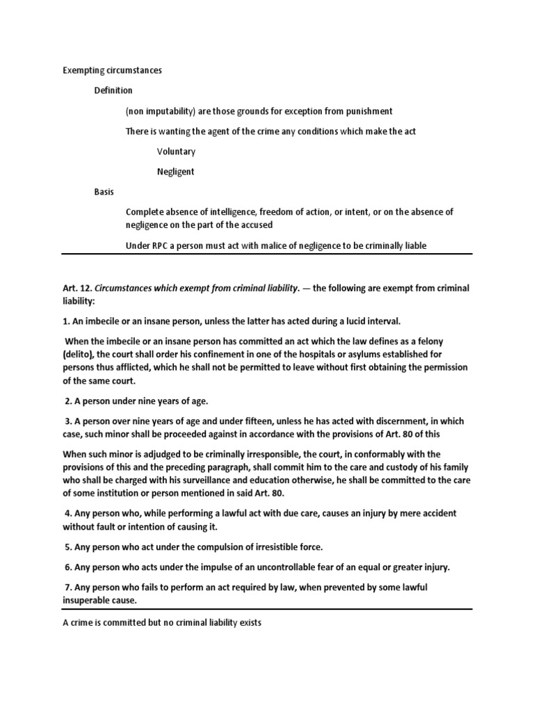 RPC Art 12 | PDF | Insanity Defense | Intention (Criminal Law)