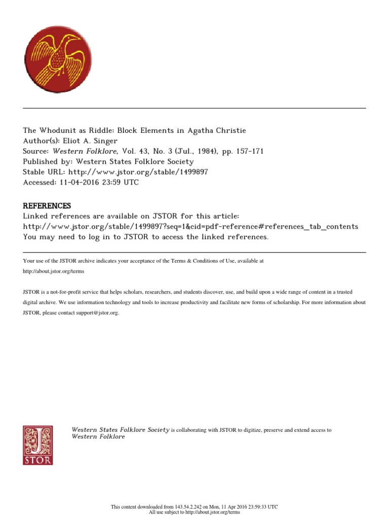 The Whodunit As Riddle - Block Elements in Agatha Christie | PDF ...