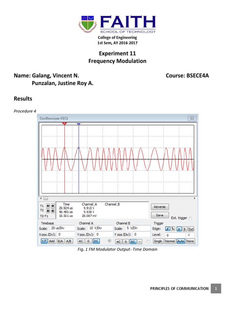 Experiment 11 Frequency Modulation Name: Galang, Vincent N. Course ...