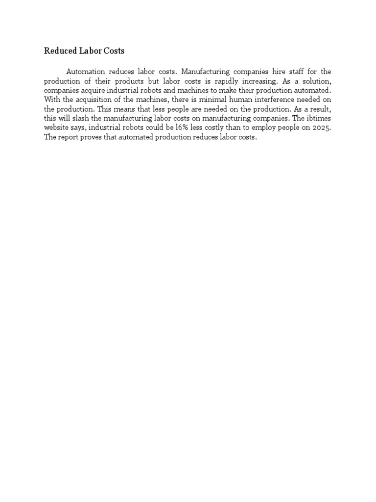 Reduced Labor Costs | PDF | Robot | Robotics