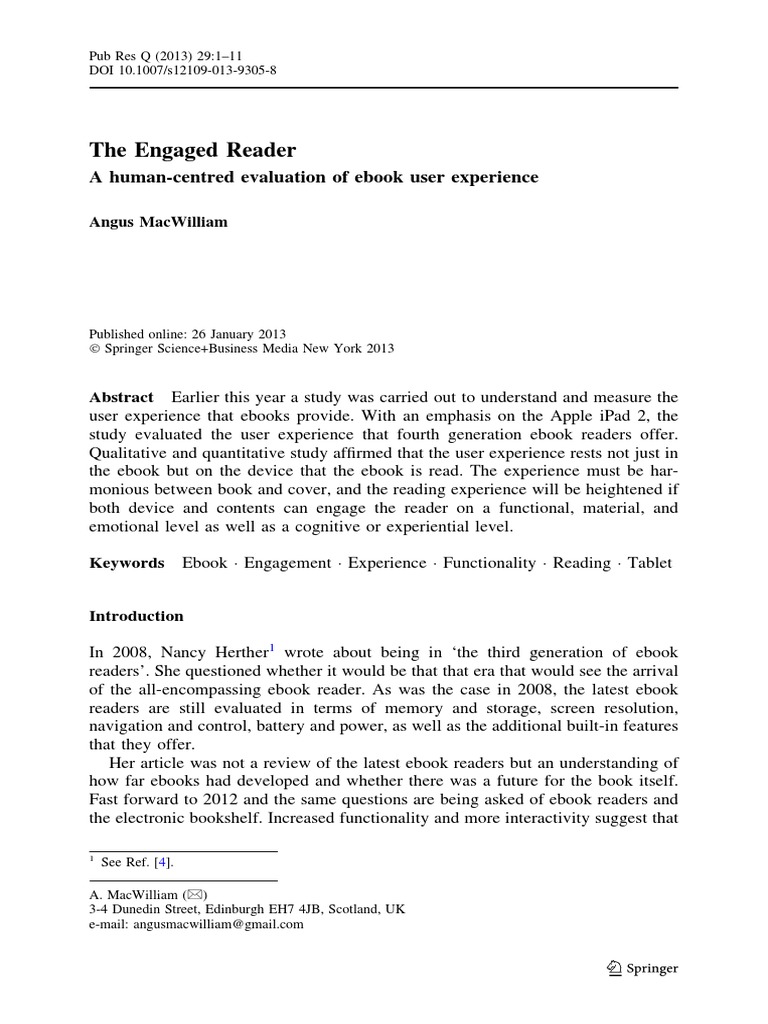 The Engaged Reader: A Human-Centred Evaluation of Ebook User Experience ...