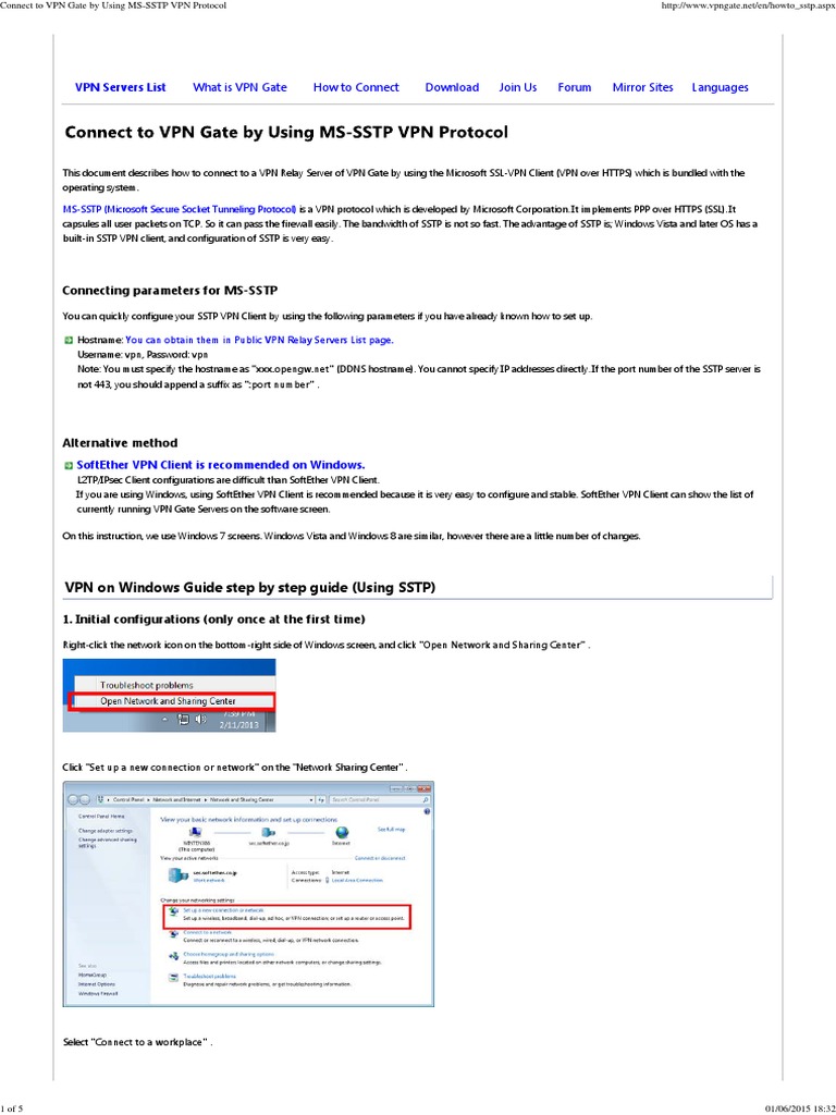Connect To VPN Gate by Using MS-SSTP VPN Protocol | PDF | Virtual Private Network | Port ...