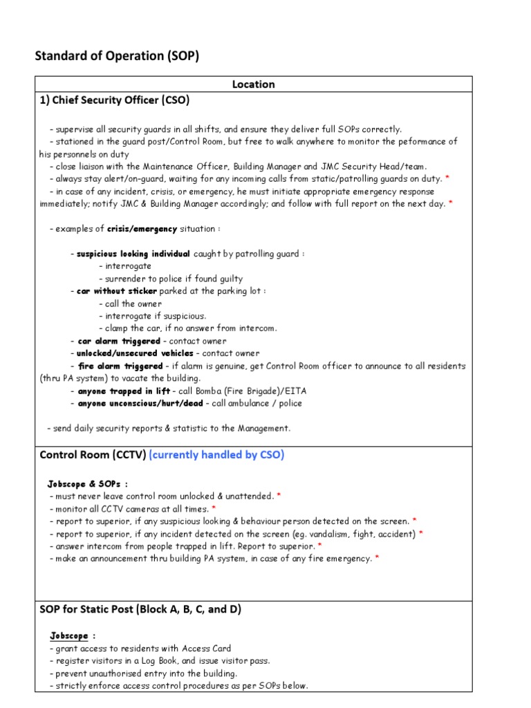 Sample Sop | PDF | Parking Lot | Transport