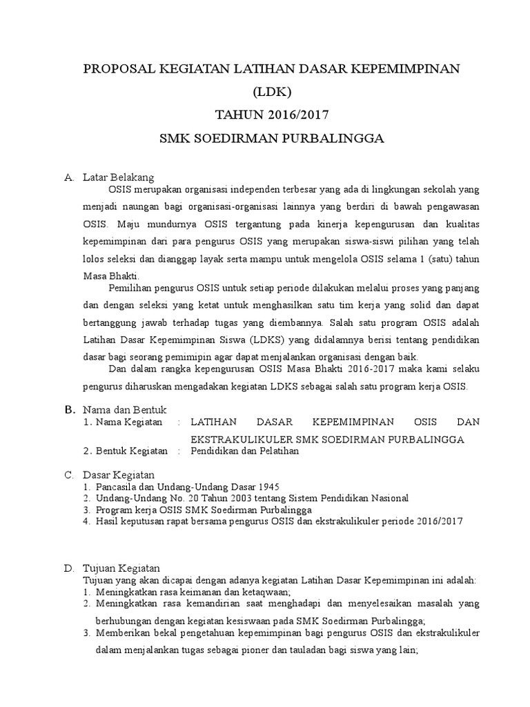 Contoh Proposal Kegiatan LDK Osis | PDF