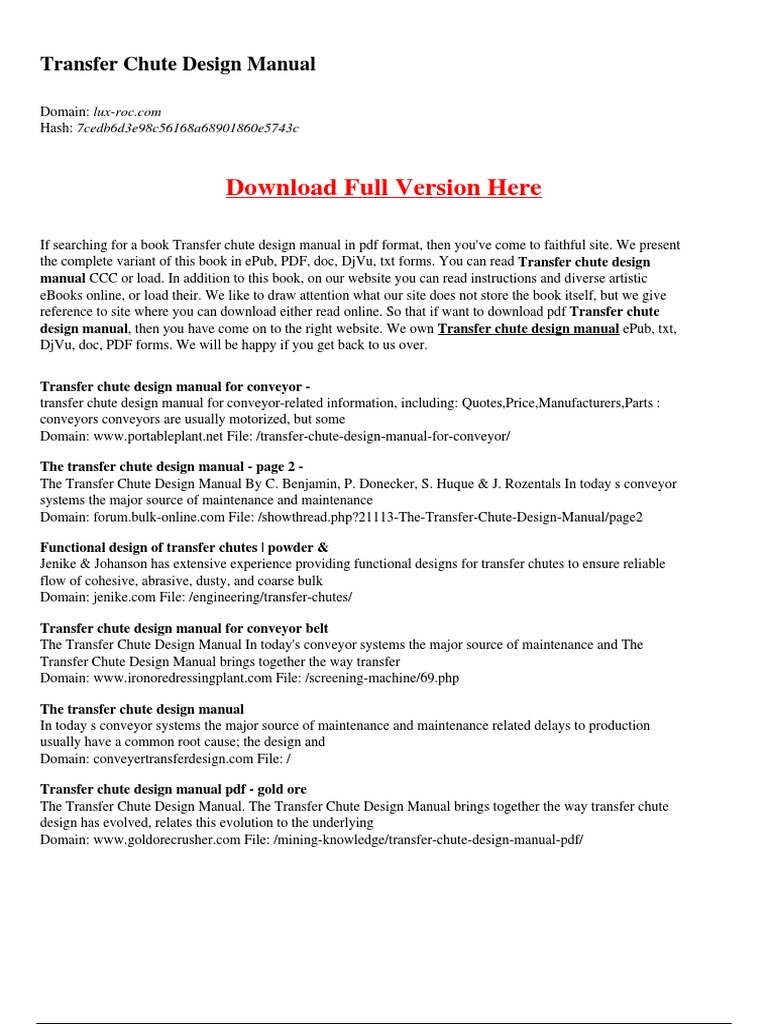 Transfer Chute Design Manual | PDF | Portable Document Format | Computing And Information Technology