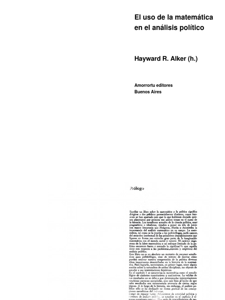 Alker, Hayward - EL USO DE LA MATEMÁTICA EN EL ANÁLISIS POLÍTICO PDF | PDF