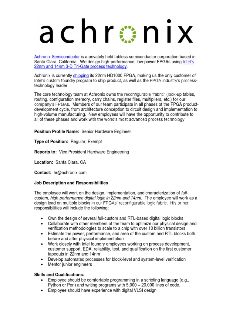 Senior Hardware Engineer Opportunity | PDF | Field Programmable Gate ...