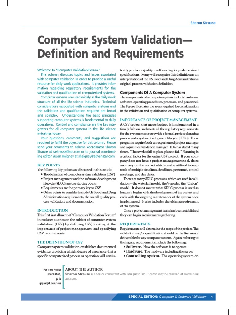 Computer System Validation Definition and Requirements | PDF ...