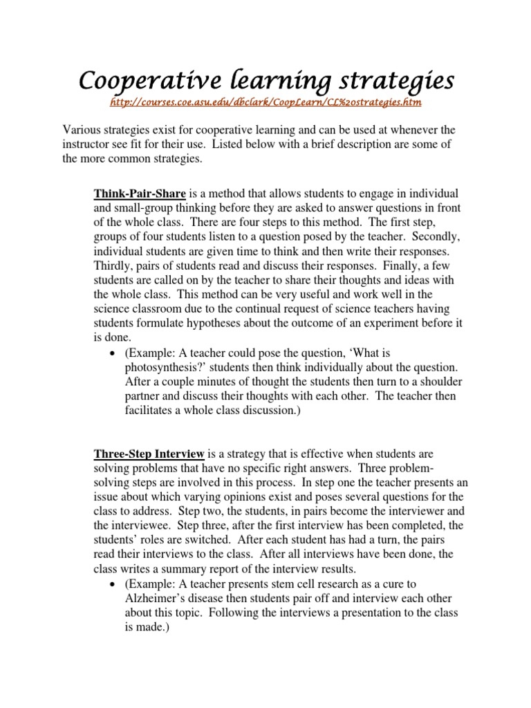 Cooperative Learning Strategies | PDF | Epistemology | Pedagogy