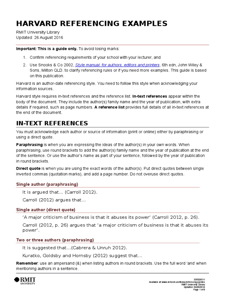 Harvard Referencing Examples: In-Text References | PDF | Quotation Mark ...