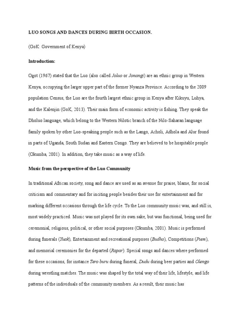 Luo Songs and Dances During Birth Occasion | PDF | Entertainment (General)