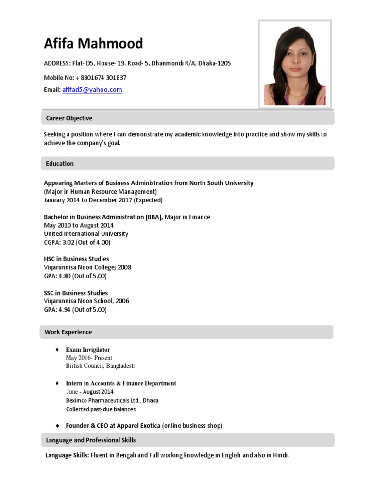 CV Sample | PDF | Master Of Business Administration | Bangladesh