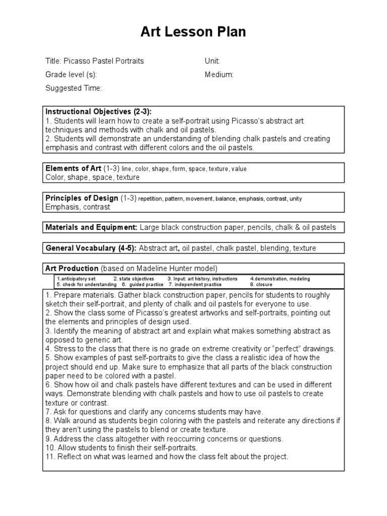 Pastel Portraits Lesson Plan | PDF | Pastel | Drawing
