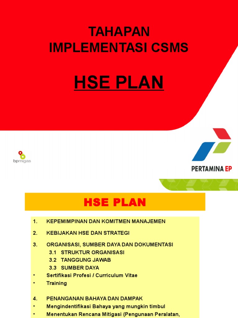 Presentasi Hse Plan-Pertamina Format | PDF | Teknologi & Rekayasa