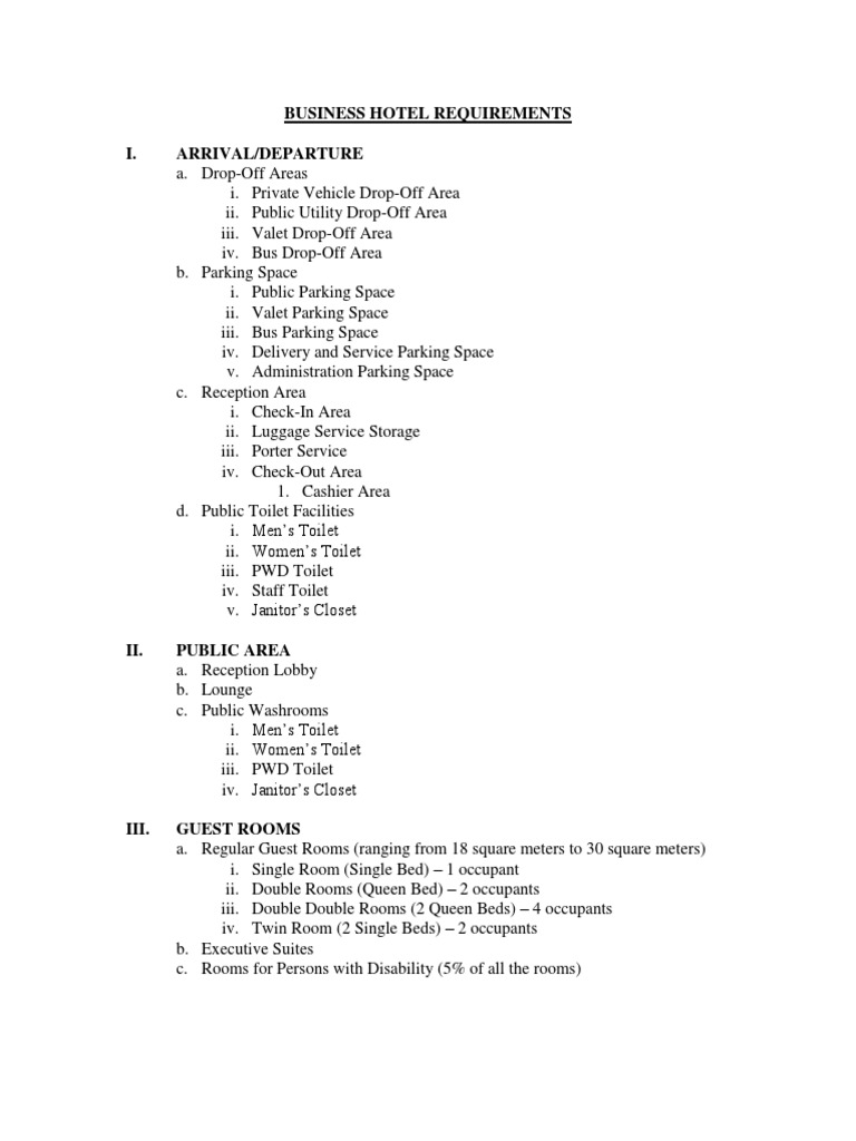AD7 Hotel Space Requirements | Pantry | Toilet