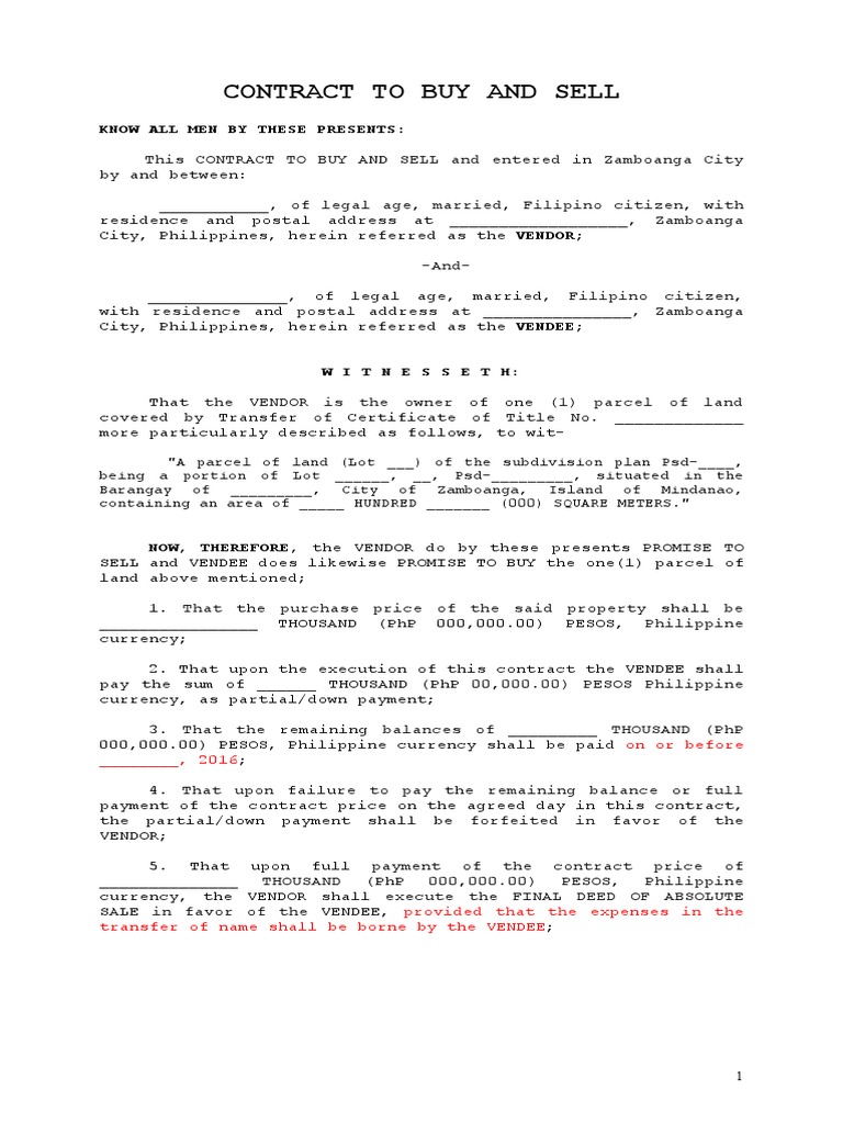 Contract To Buy & Sell - Format Sample | PDF | Philippines | Common Law