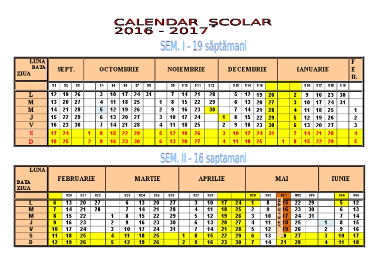 Calendar Scolar SA-1 2016-2017 | PDF