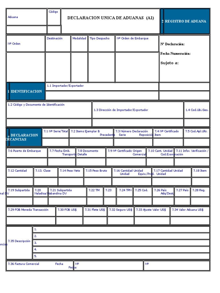 Ayuda 3.1 Declaración Única de Aduanas Formato A1 | PDF