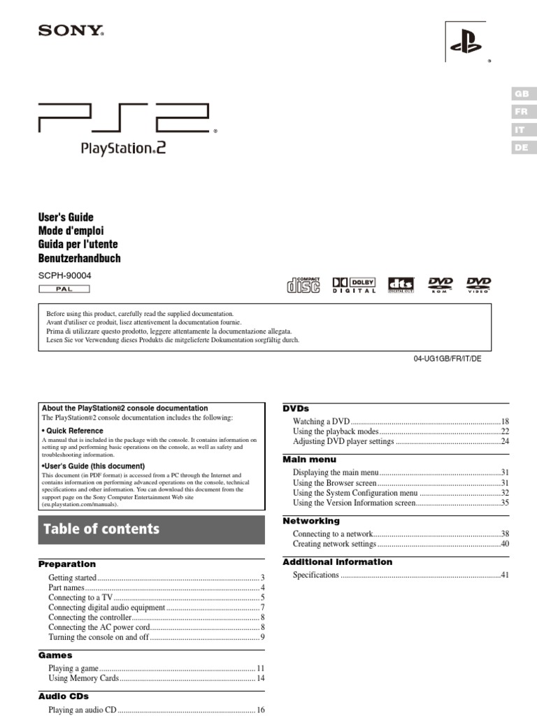 Sony PlayStation 2 SCPH 90004 Users Manual | PDF | Dvd | Electrical Connector