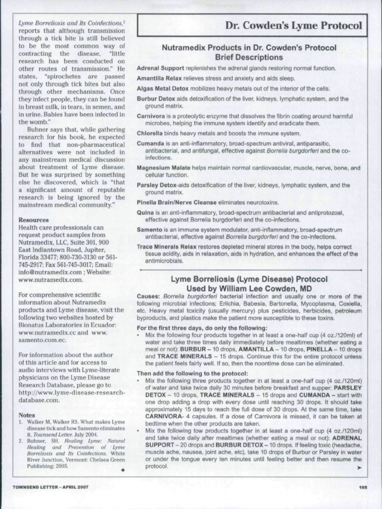 Dr. Cowden's Lyme Protocol | PDF | Lyme Disease | Antibiotics