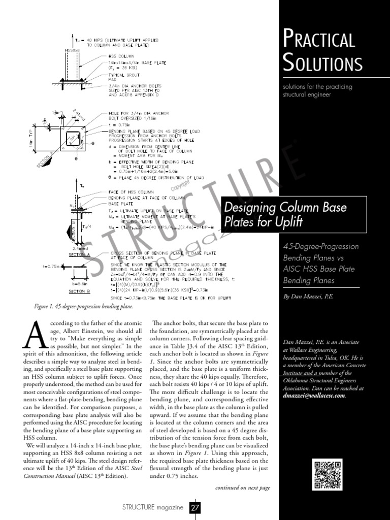 Designing Column Base Plates For Uplift PDF | PDF | Structural Steel ...