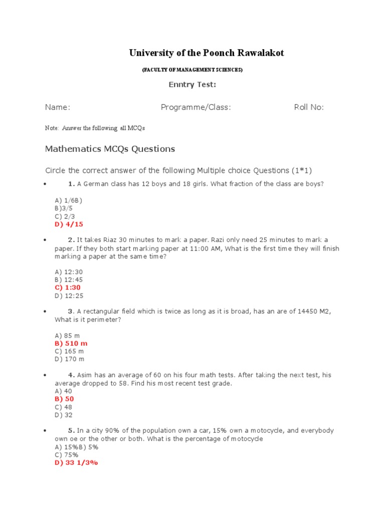 NTS Mathematics MCQs Questions With Answers | PDF
