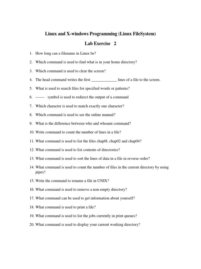 Linux And X Windows Programming Linux Filesystem Lab Exercise 2 Pdf
