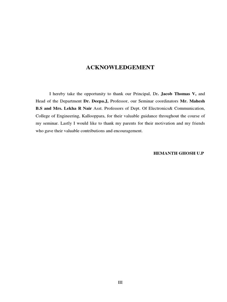 Acknowledgement: B.S and Mrs. Lekha R Nair Asst. Professors of Dept. of ...