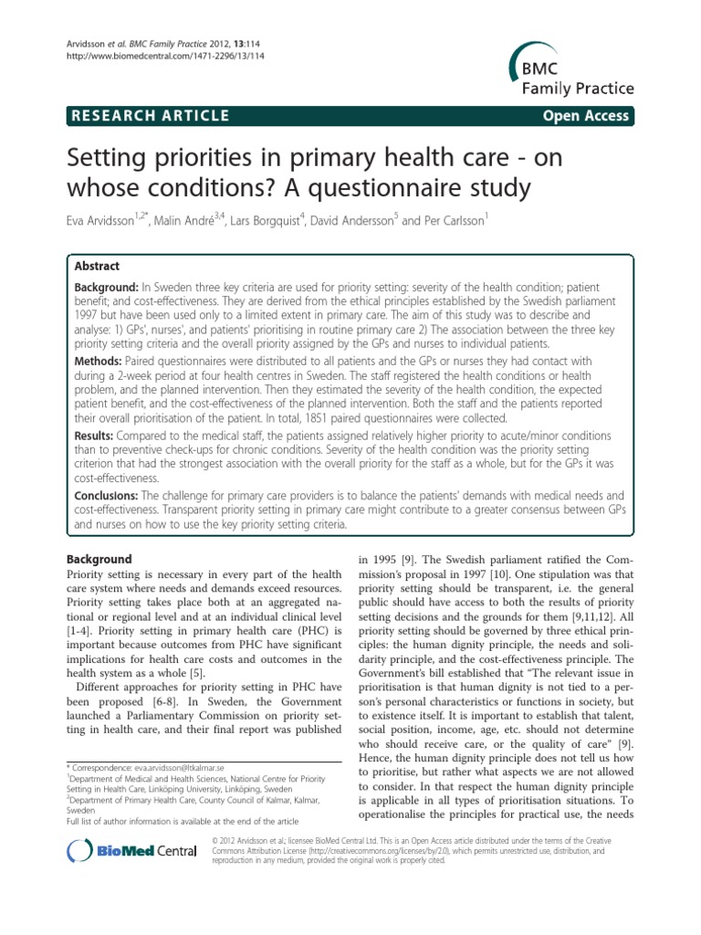 Setting Priorities in Primary Health Care - On Whose Conditions? A ...