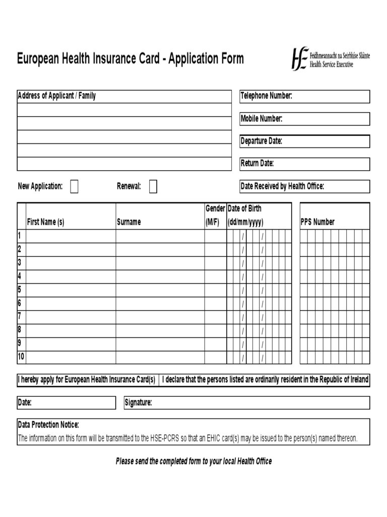 EHIC Application Form | PDF