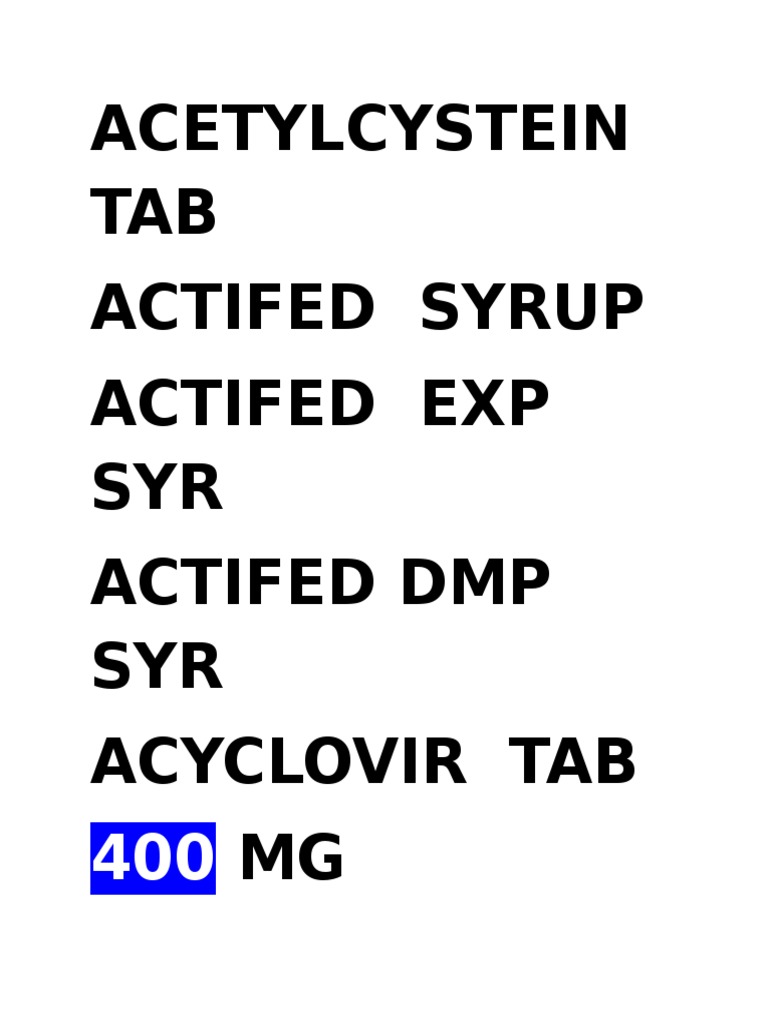 Acetylcystein TAB Actifed Syrup Actifed Exp SYR Actifed DMP SYR ...