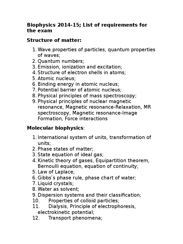 Biophysics Exam Requirements 2014-15 | PDF | Tomography | Ionizing ...