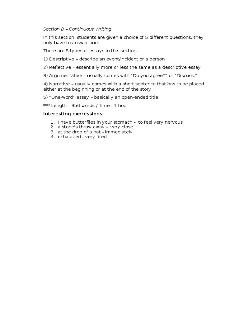 Section B - Continuous Writing: Interesting Expressions | PDF