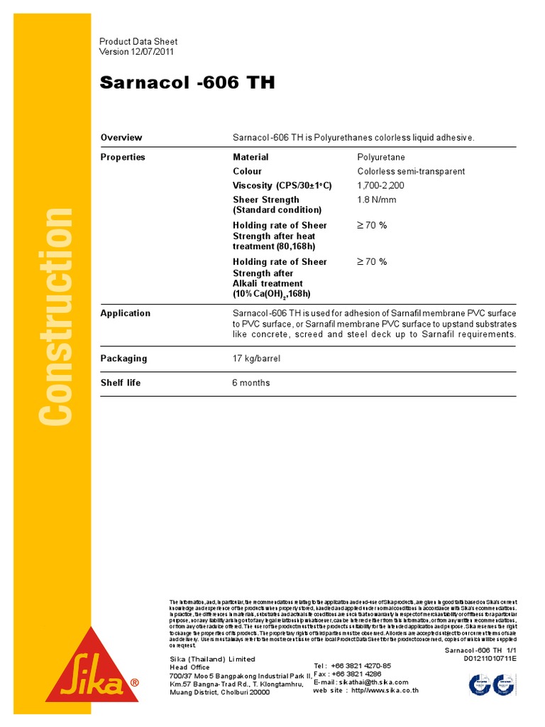 An Adhesive Product Data Sheet Detailing the Properties and ...