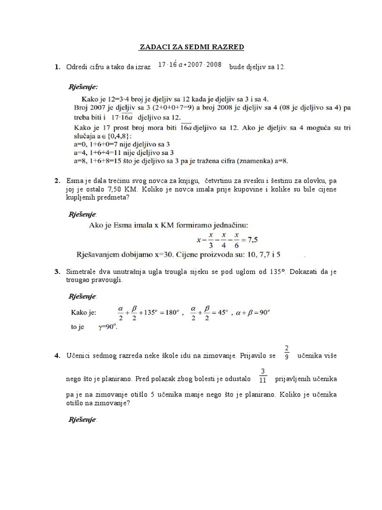 Zadaci Za Sedmi Razred | PDF