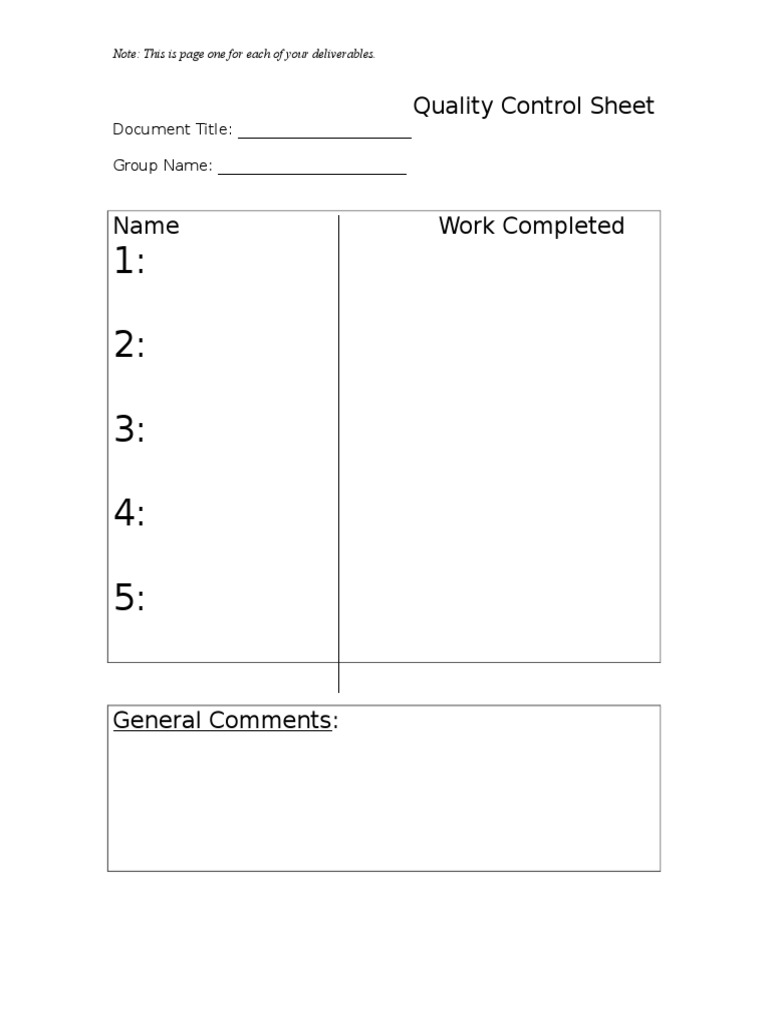 Quality Control Sheet: Document Title: - Group Name | PDF