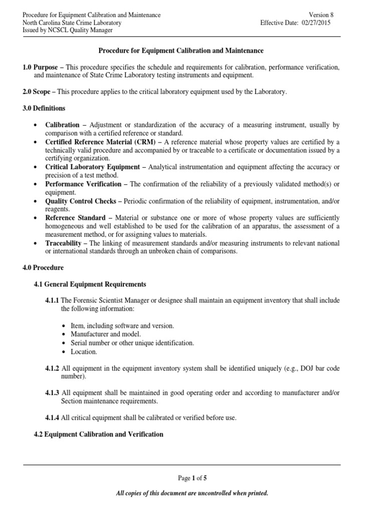 Equipment Calibration and Maintenance Procedure | PDF | Calibration ...