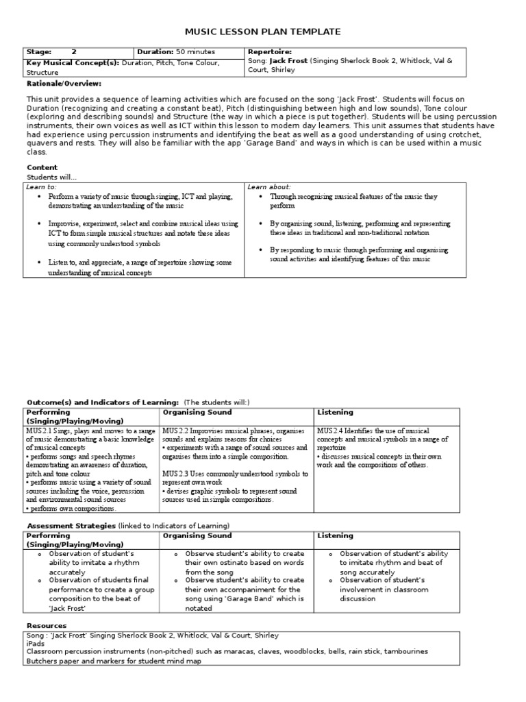Music Lesson Plan Assignment | PDF | Singing | Musical Compositions