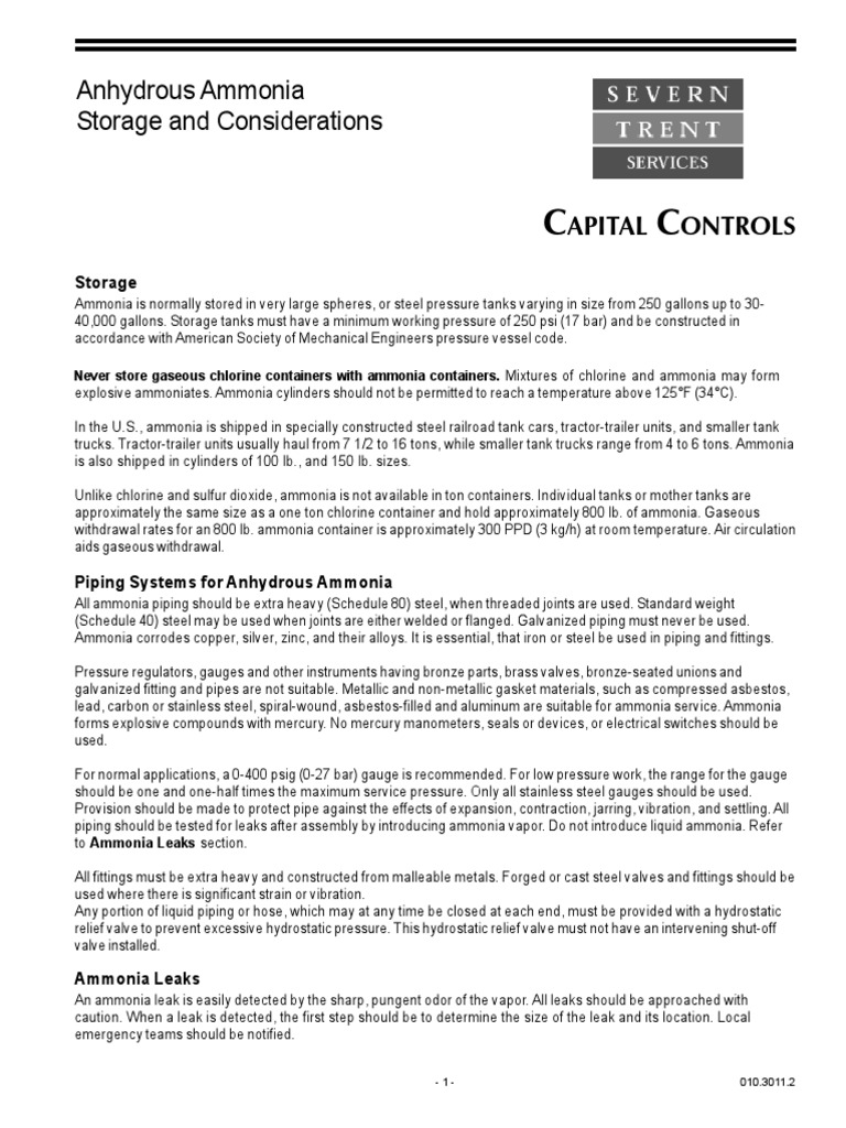 Anhydrous Ammonia Storage and Considerations | PDF | Ammonia | Pipe ...