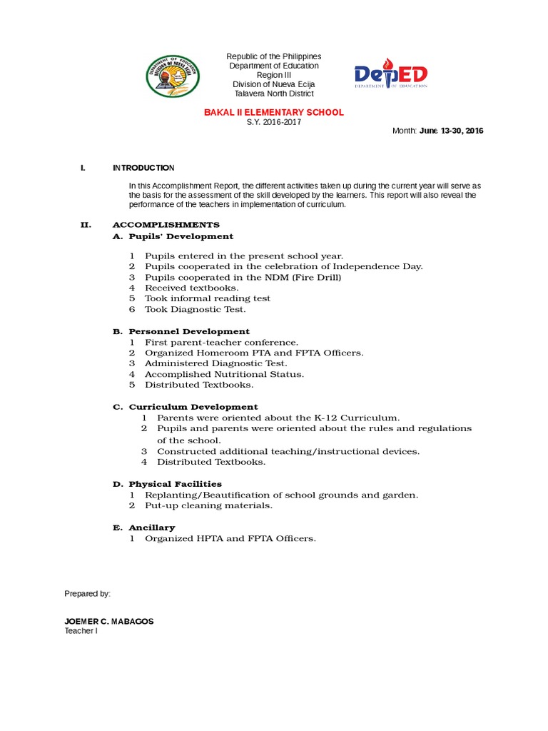 Accomplishment Report June 2016