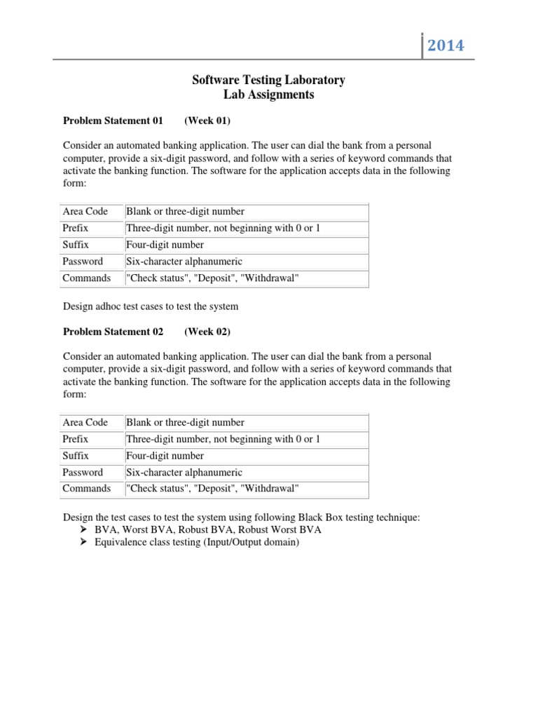 Software Testing Lab Experiment List 2014 Pdf Computer Programming Areas Of Computer Science