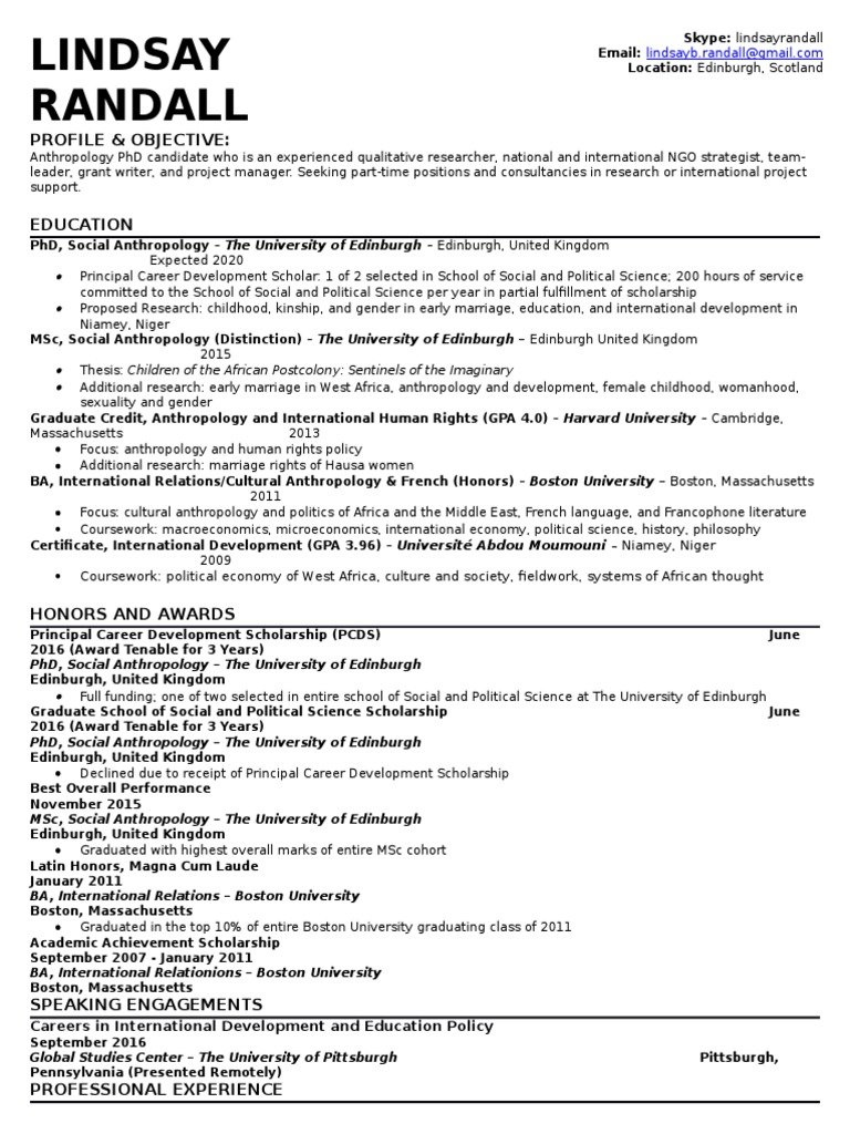 Lindsay Randall CV 2016 | PDF | Niger | Anthropology