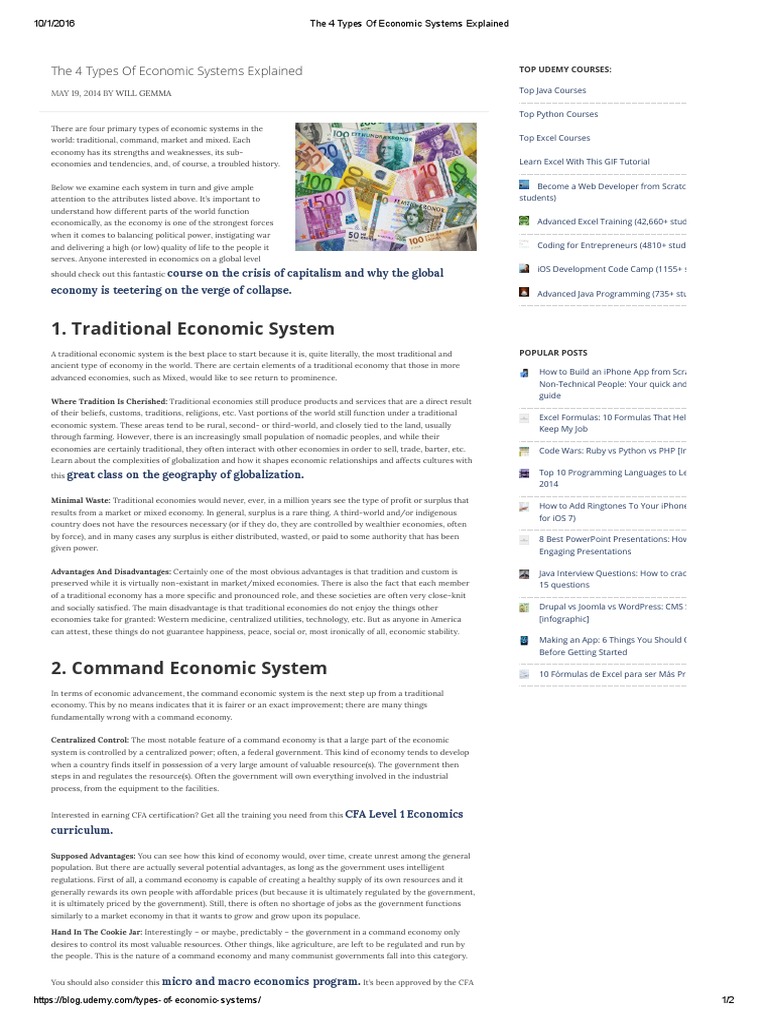 The 4 Types of Economic Systems Explained | PDF | Economic System ...