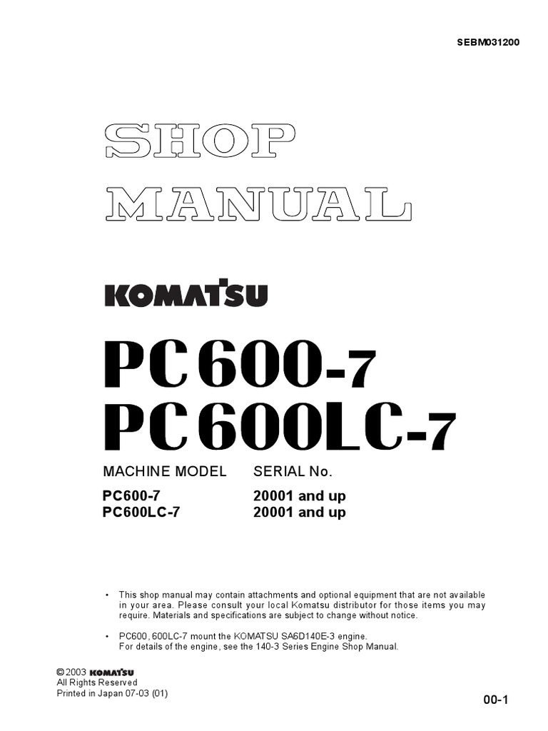 Shop Manual-Pc600-7 PDF | PDF | Fahrenheit | Screw