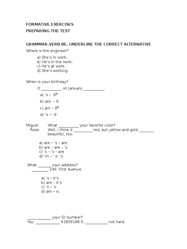Formative Exercises Preparing The Test | PDF