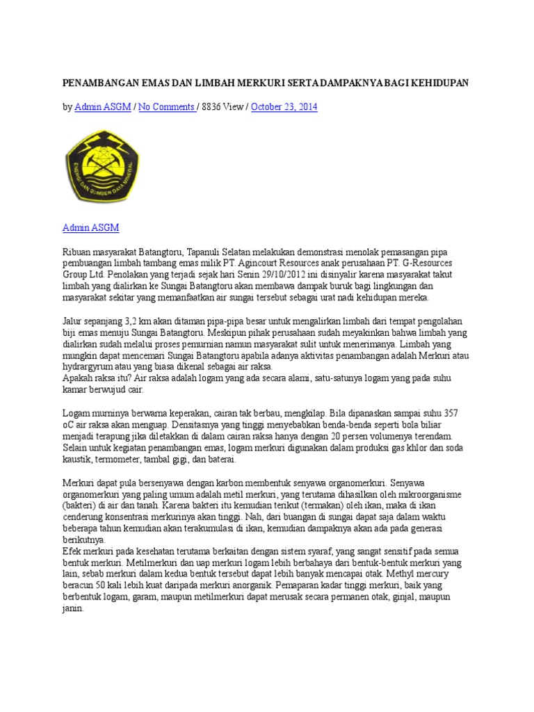 Dampak Limbah Merkuri bagi Lingkungan | PDF